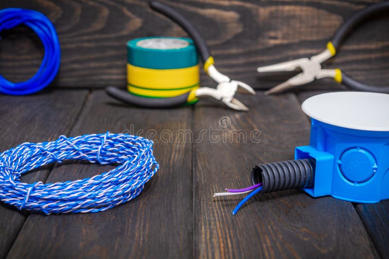 Blue Junction a Box for Wires Isolated on White Background Used in ...