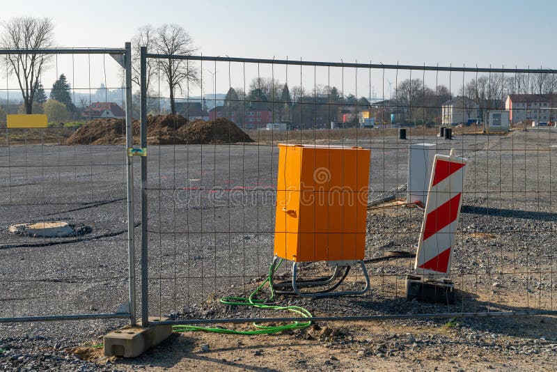 Electrical Junction Box in Bright Orange at a Construction Site. Stock ...