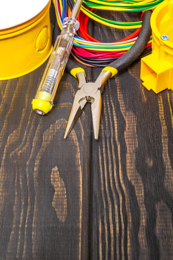 Electrical Junction Box with Cables Wire and Tools Used in the Electric ...