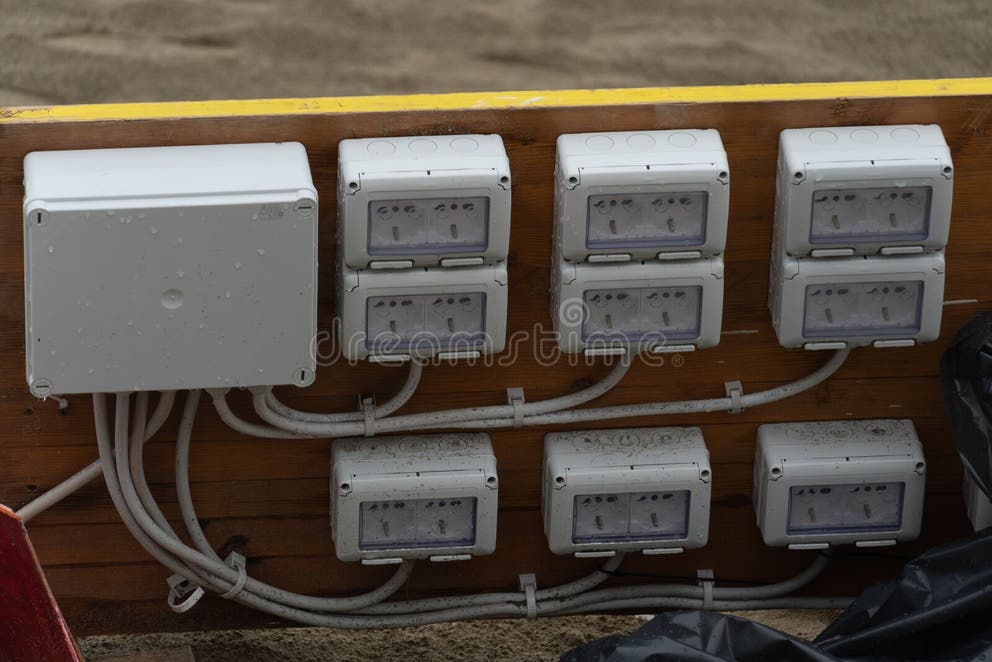 Electrical Junction Box and Plugs Stock Photo - Image of cables ...
