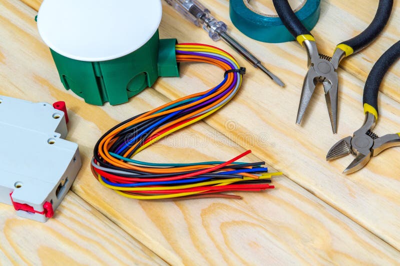 Electrical Junction Box with Wires and Tool Usually Used in the ...