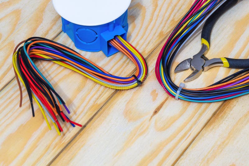 Electrical Junction Box with Wires and Tool Usually Used in the ...