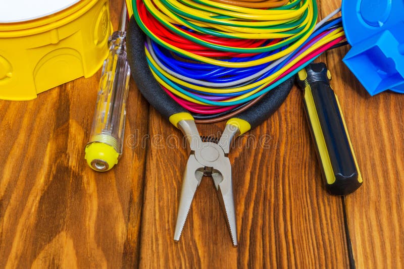 Electrical Junction Boxs with Cables Wire and Tool Used in the Electric ...