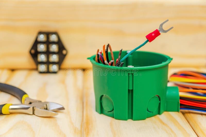 Green Junction Box with Wire for Repairing Electrics in the House Stock ...