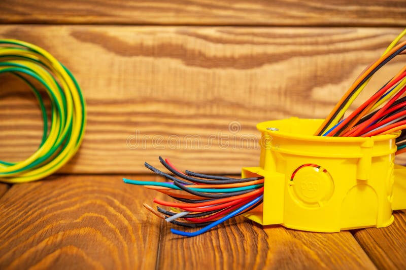 Electrical Junction Yellow Box with Cable Wire Used in the Electric ...
