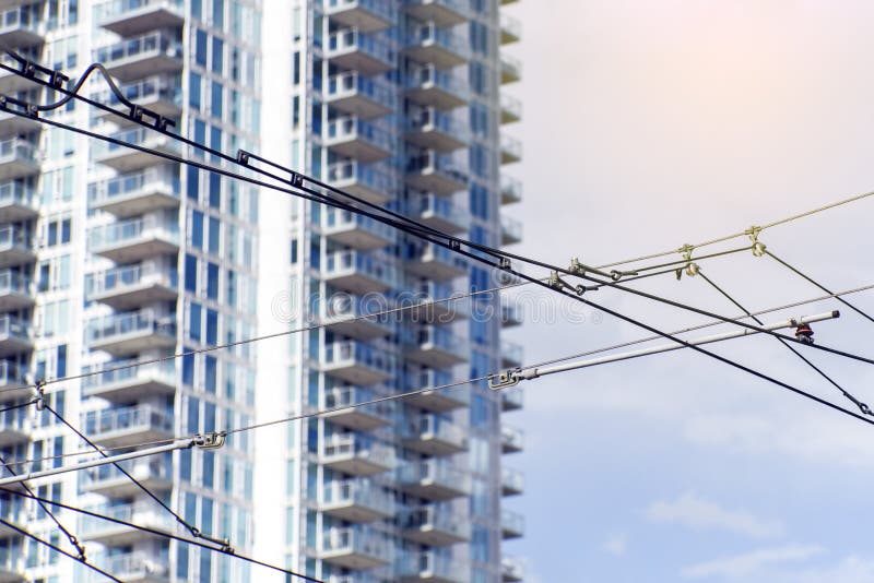 Electrical Lines in Urban Setting Stock Photo - Image of flying ...