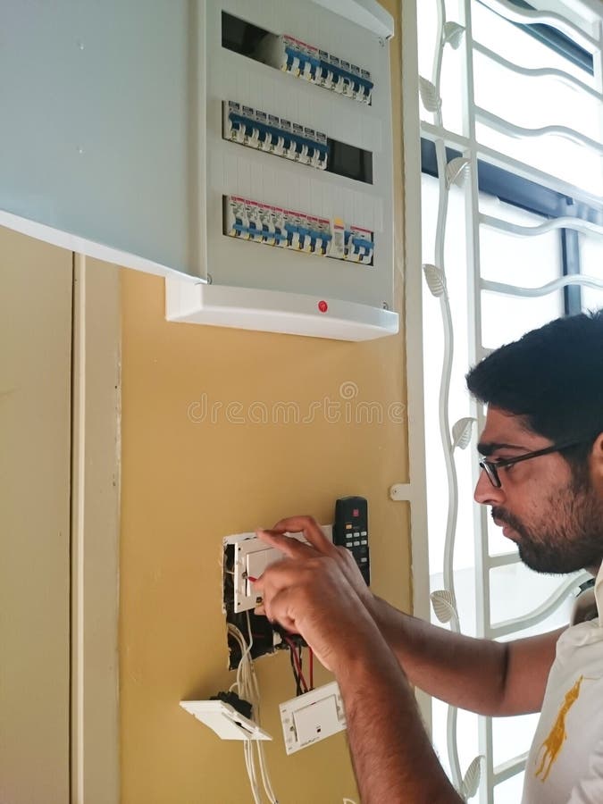 Electrical Man Install Casing Plug Editorial Image - Image of electric ...
