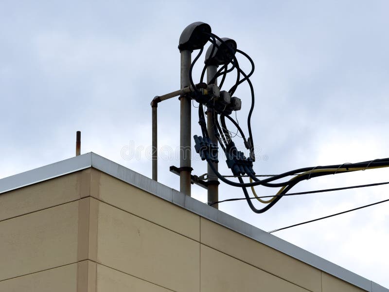 An Electrical Mast on a Commercial Structure Stock Photo - Image of ...