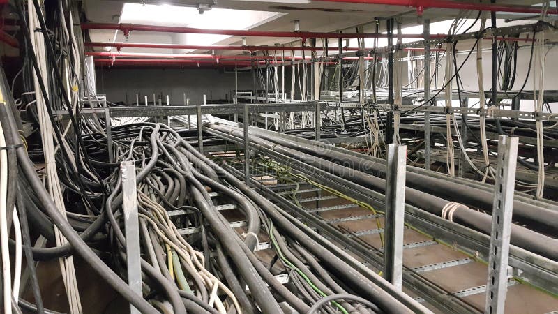 Electrical Motor Cable in Cable Room Stock Image - Image of building ...