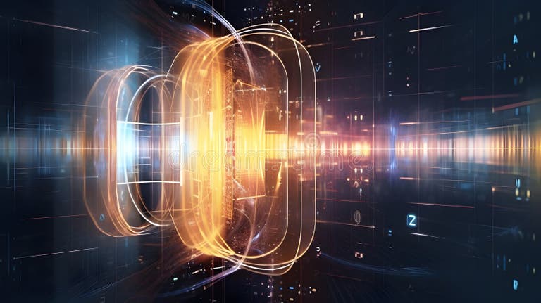 Electrical Neon Rings Abstract Background. Quantum Computing, Cloud ...