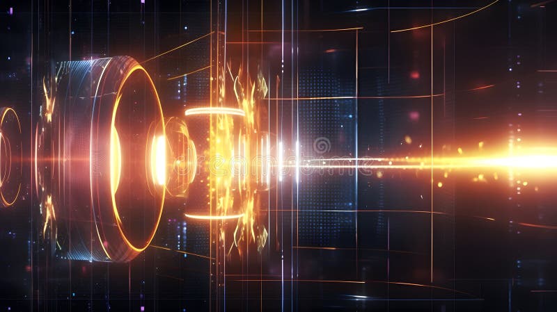 Electrical Neon Rings Abstract Background. Quantum Computing, Cloud ...