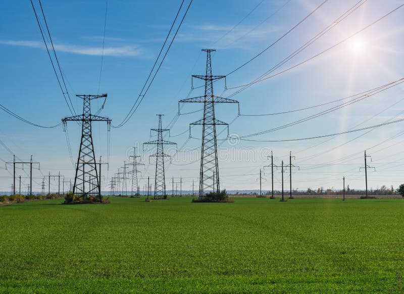 Electrical net of poles stock image. Image of pole, field - 23825767