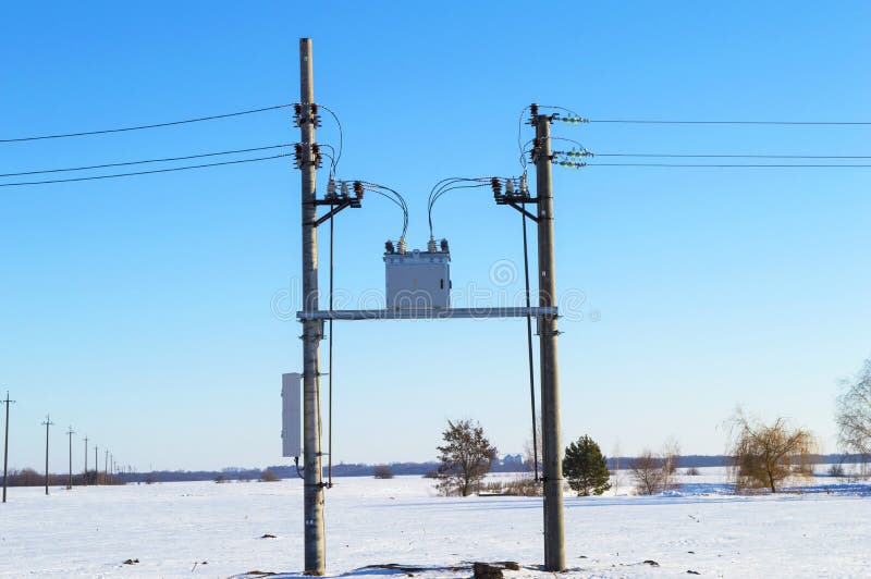 Electrical Network Equipment in the Winter Field Stock Photo - Image of ...