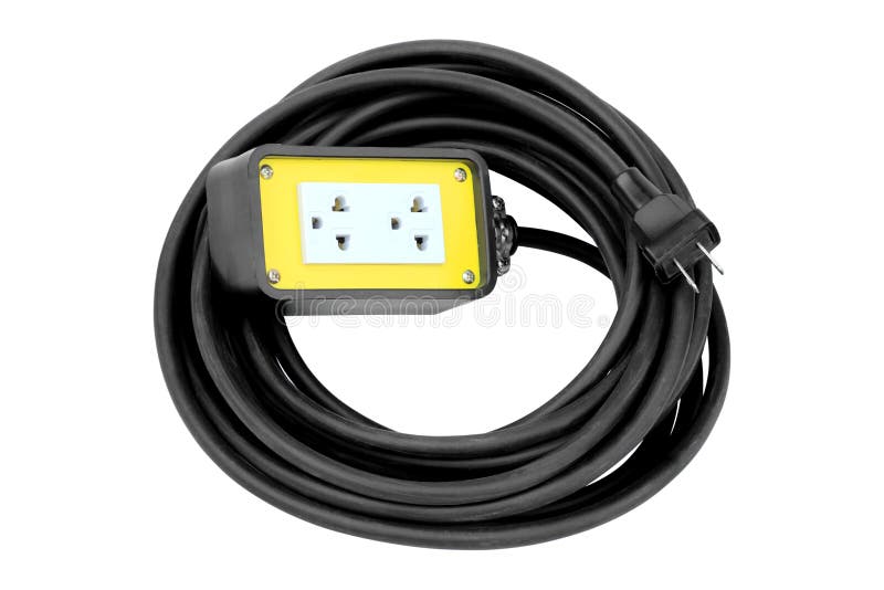 Electrical Outlet in Black Rubber Box with Black Cable Isolated on ...