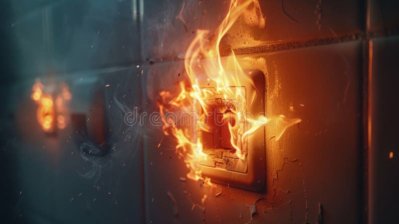 Electrical Outlet on Fire in a Building. Stock Image - Image of short ...
