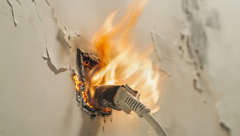 Electrical Outlet Fire Burning Wall Hazard Danger High Quality Image ...