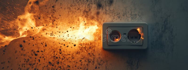 Electrical Outlet Fire Causing Sparks and Flames Against a Textured ...
