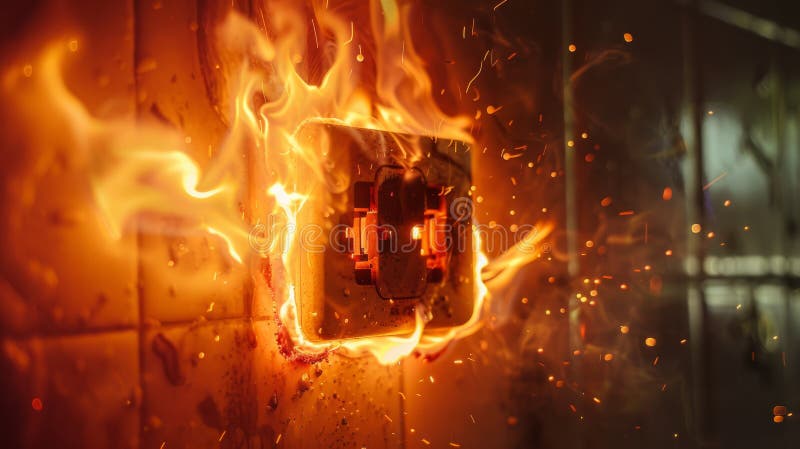 Electrical outlet on fire. stock image. Image of failure - 356325345