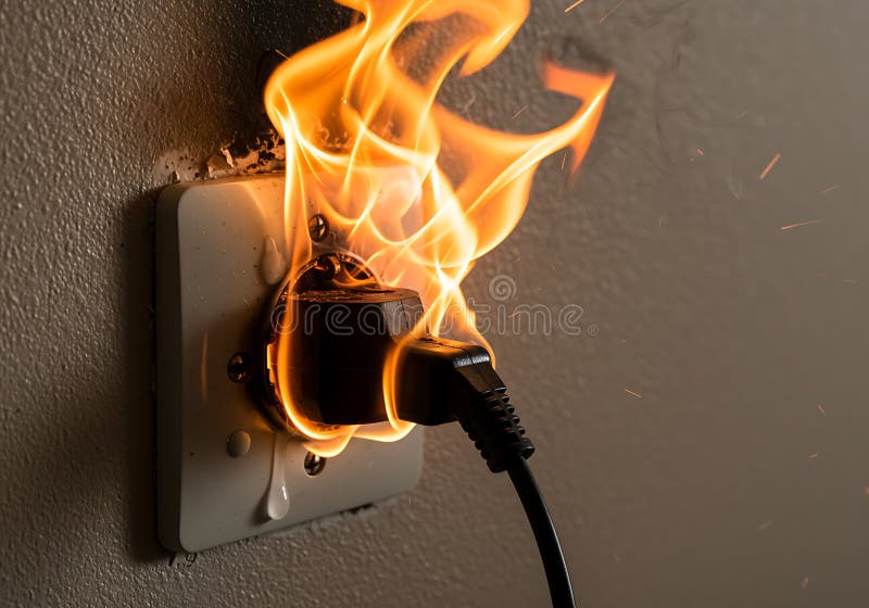 Electrical Outlet Fire Hazard: Burning Plug and Sockets Danger Warning ...