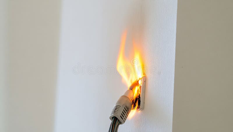 Electrical Outlet Fire Hazard Burning Wires Wall High Quality Image ...