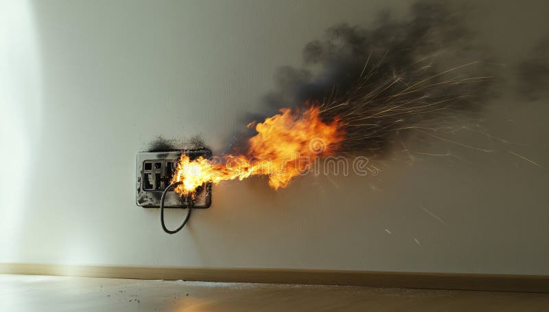 Electrical Outlet Fire Hazard Dramatic Image High Quality Image Stock ...