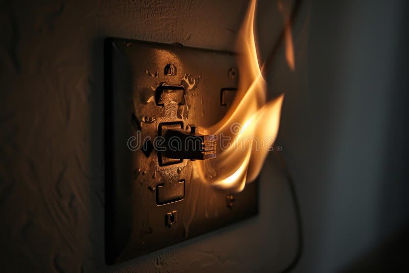 Electrical Outlet Fire Hazard in Home Stock Photo - Image of burning ...