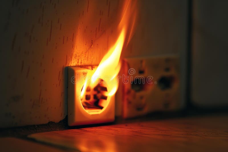 Electrical Outlet on Fire in Home Setting Stock Photo - Image of ...