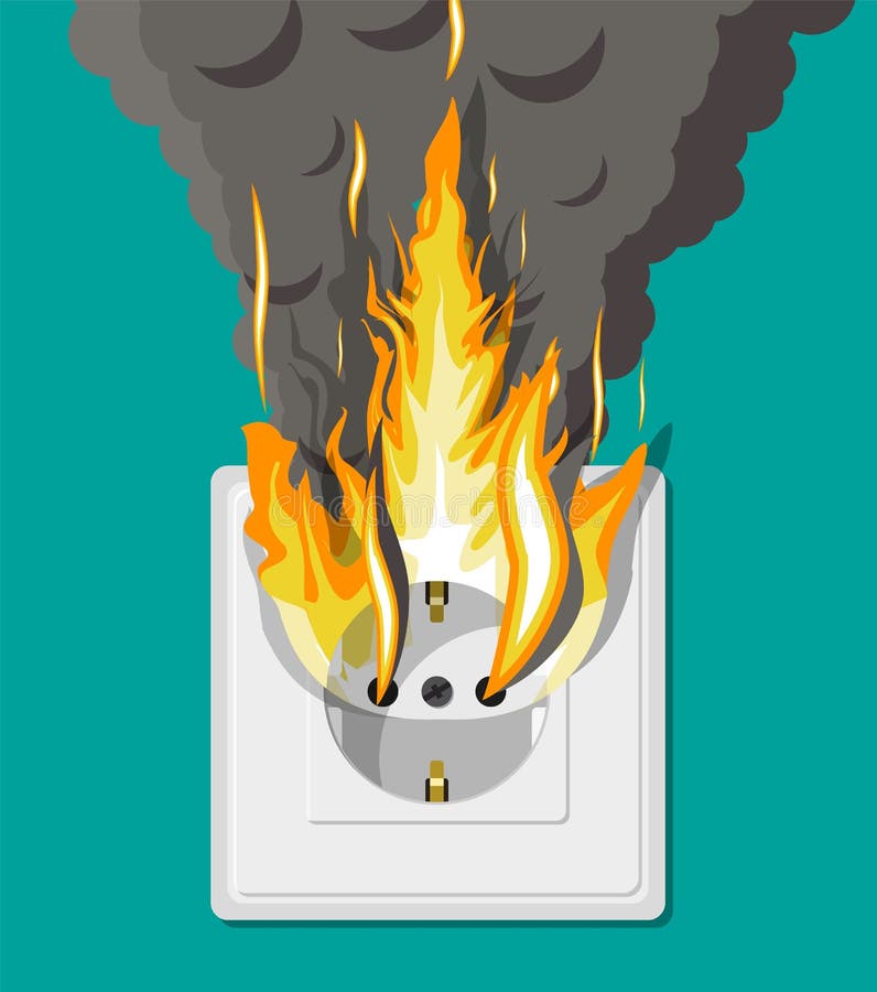 Electrical Outlet on Fire. Overload of Network Stock Vector ...
