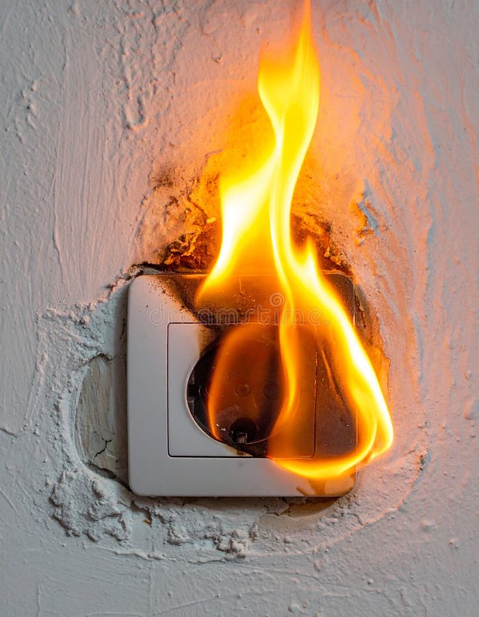 Electrical Outlet on Fire, Plastic Melting and Flames Emerging from the ...