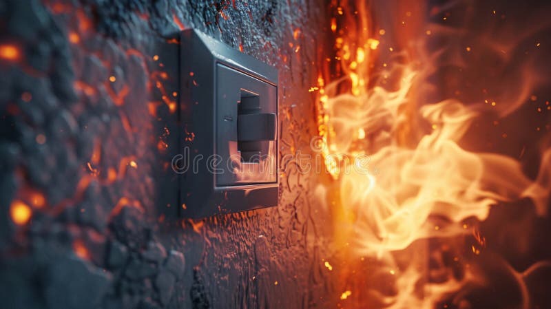 Electrical Outlet on Fire Showcasing a Significant Safety Hazard Stock ...