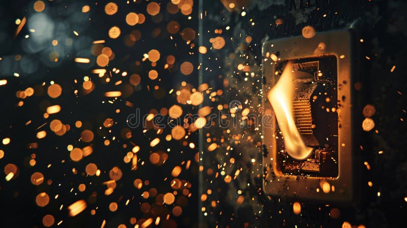 Electrical Outlet on Fire Showcasing a Significant Safety Hazard Stock ...