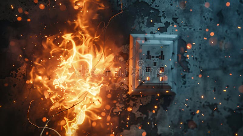 Electrical Outlet on Fire Showcasing a Significant Safety Hazard Stock ...