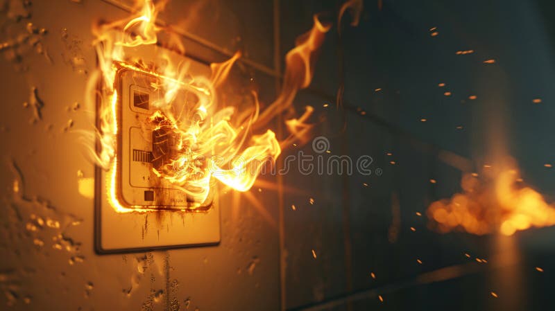 Electrical Outlet on Fire Showcasing a Significant Safety Hazard Stock ...