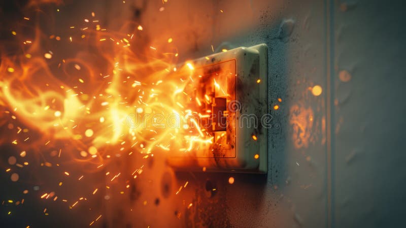 An Electrical Outlet on Fire with Sparks. Stock Photo - Image of ...
