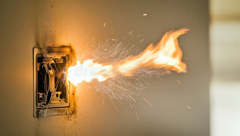 Electrical Outlet Fire Sparks Flames Burning Wall High Quality Image ...