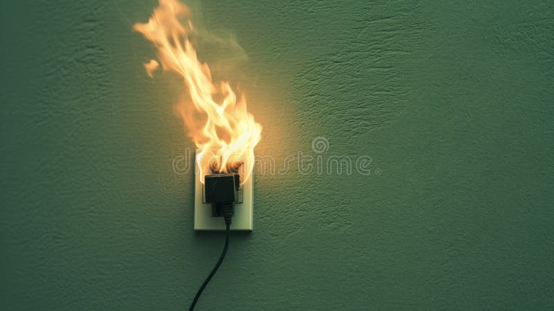 Electrical Outlet with a Plug Inserted into it, from Which Flames and ...