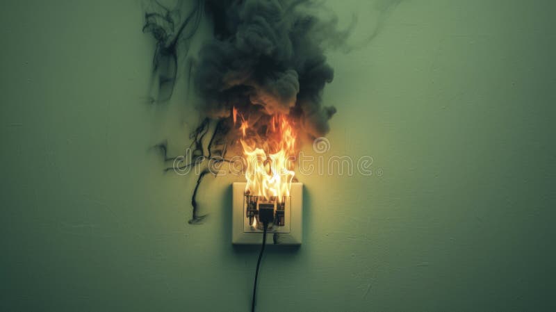 Electrical Outlet with a Plug Inserted into it, from Which Flames and ...