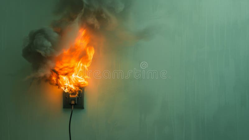 Electrical Outlet with a Plug Inserted into it, from Which Flames and ...