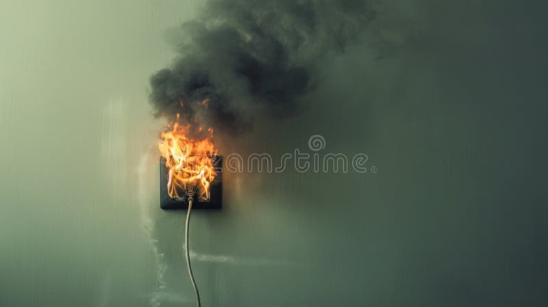 Electrical Outlet with a Plug Inserted into it, from Which Flames and ...