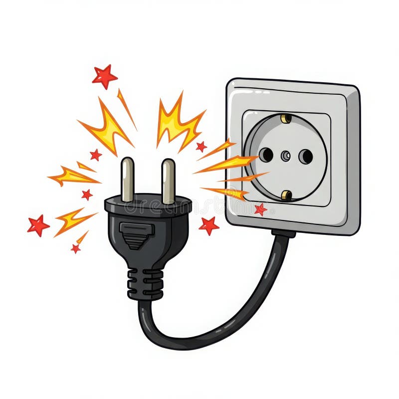 Electrical Outlet with Plug and Sparks Isolated on White Background ...