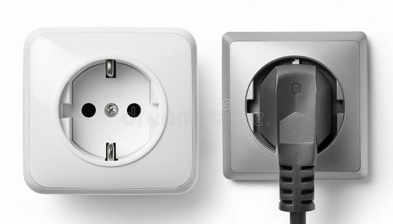 Electrical Outlet with Plug White and Silver Wall Socket Stock ...