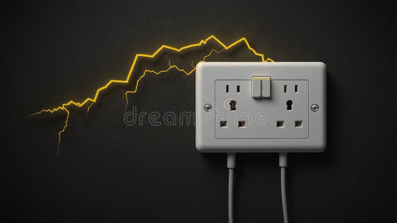 Electrical Outlet with Plug and Yellow Lightning Design on Black ...