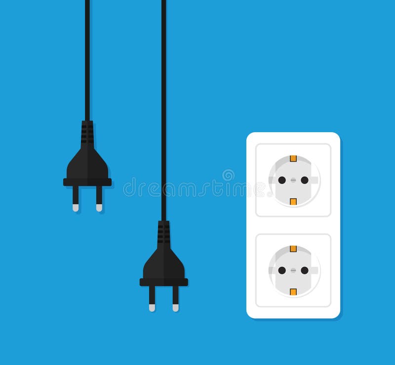 Electrical Outlet and Plugs in Flat Style Icon. Vector Illustration ...