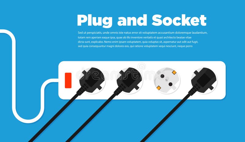 Electrical Outlet and Plugs in Flat Style Icon. Vector Illustration ...