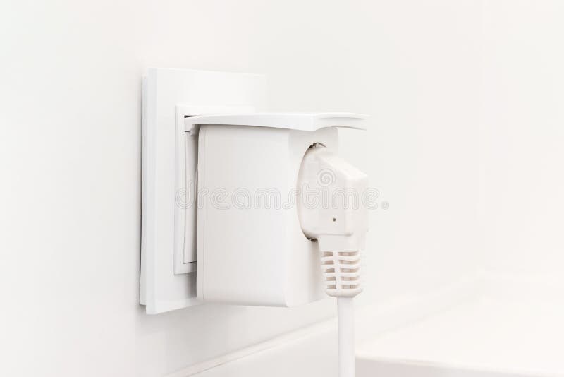 Electrical Outlet with Smart Plug on Modern Bright Bathroom Stock Image ...