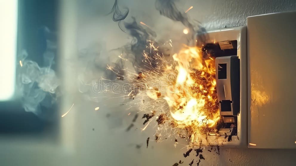 Electrical Outlet Sparks Causing Fire Hazard with Short Circuit Stock ...