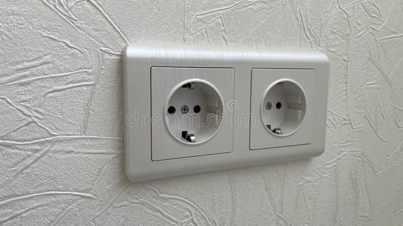 Electrical Outlet on White Wall Stock Image - Image of electronics ...