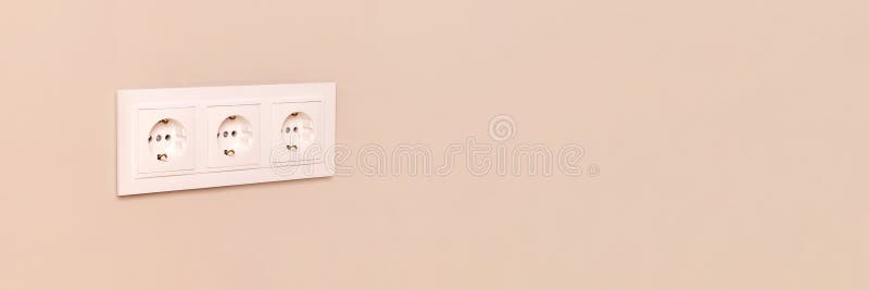Electrical Outlets on Beige Wall Banner Stock Photo - Image of save ...