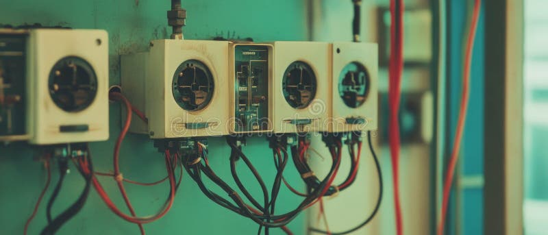 Electrical Outlets, Plugs, and Connections on Display in a Utility Area ...