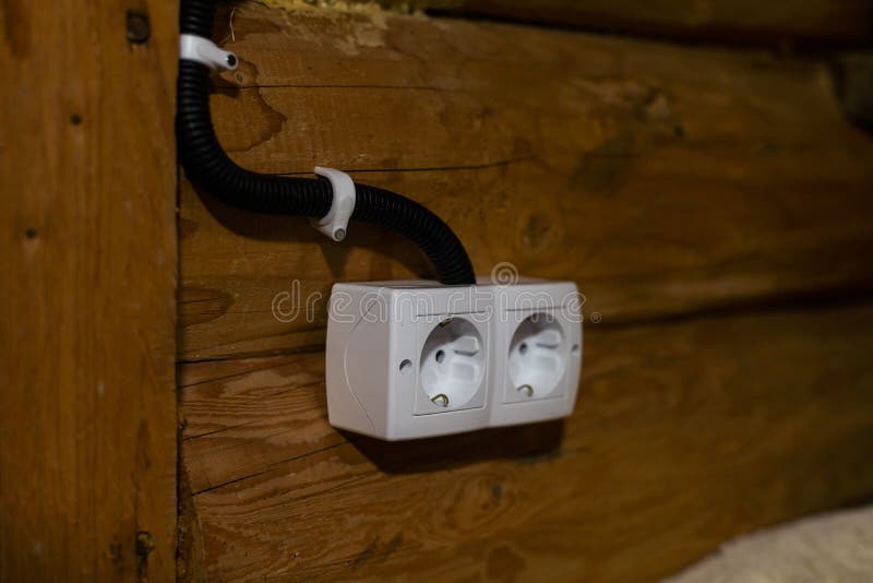 Electrical Outlets or Socket Electric on Wooden Building Stock Image ...
